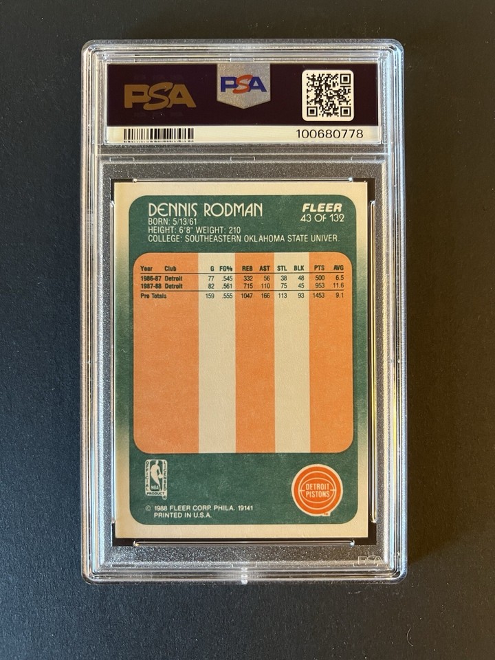 1988-89 Fleer #43 Dennis Rodman Rookie Card PSA 9 Mint | eBay