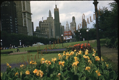 Chicago Skyline Coca Cola Sign Flowers 1950s 35mm Slide Red Border ...