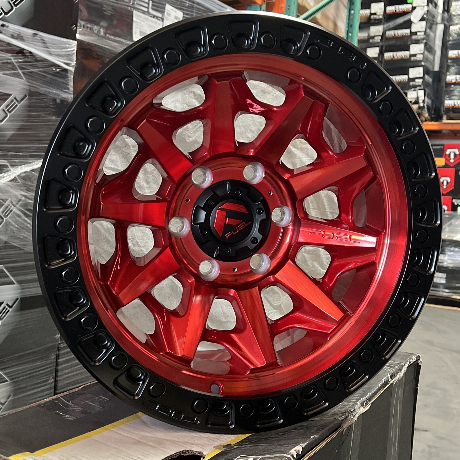 (4) 17X9 FUEL COVERT D695 CANDY RED WITH BLACK RING OFF-ROAD RIMS ...