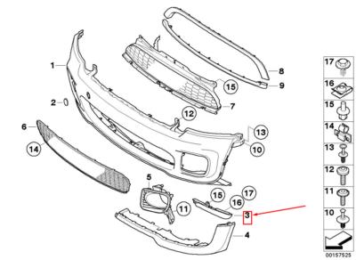 MINI COOPER R56 Front Right Bumper Deflector Lip 0415352 51110415352 ...