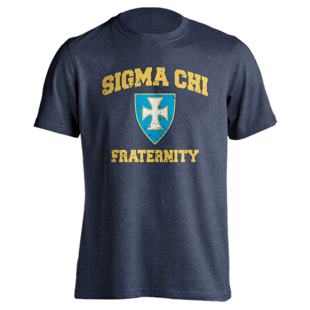 Sigma Chi Fraternity Coat of Arms Distressed Retro Design Short Sleeve ...