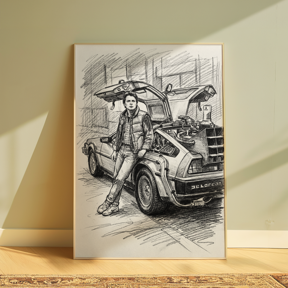 MARTY MCFLY BACK TO THE FUTURE DRAWING PRINT PORTRAIT SKETCH 8" x 10 ...