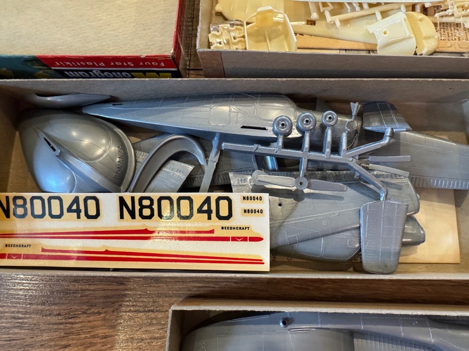 Four Lindberg / Monogram Vintage Model Kits. Tri Pacer/Bonanza/Navion ...