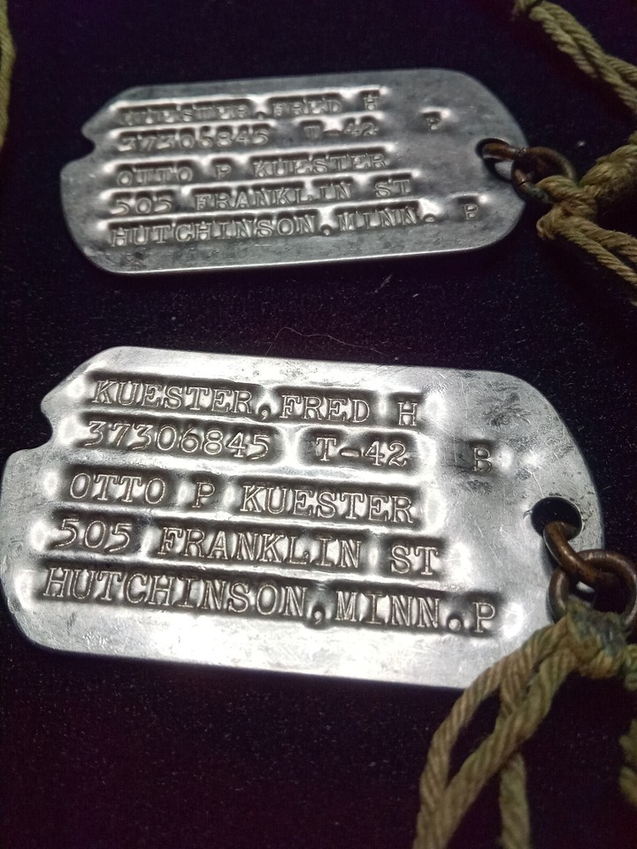 Dog Tags Vintage WW2 US Army Next of Kin T42 Fred Kuester MN Original ...