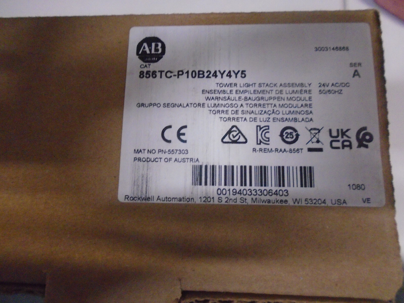 ALLEN BRADLEY 856TC-P10B24Y4Y5 STACK LIGHT ASSEMBLY *NEW* | eBay