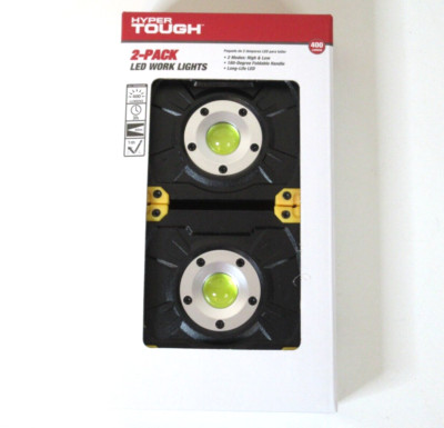Hyper Tough 400-Lumen 2-PK LED WORK LIGHTS 180° Foldable Handle Battery ...