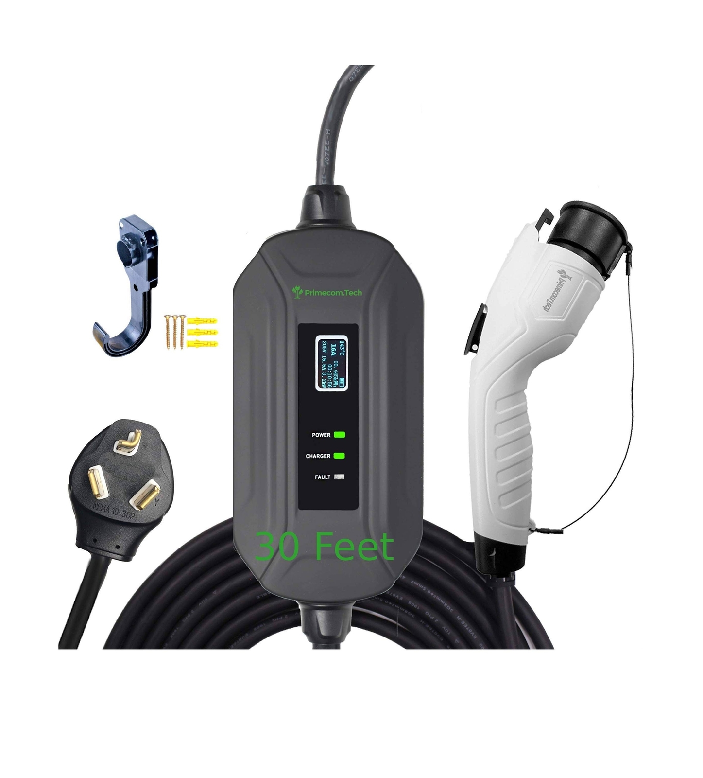 PRIMECOM Level 2 EV Charger 220/240V, 16A, 30ft & 50ft, Portable EVSE Electri... | eBay