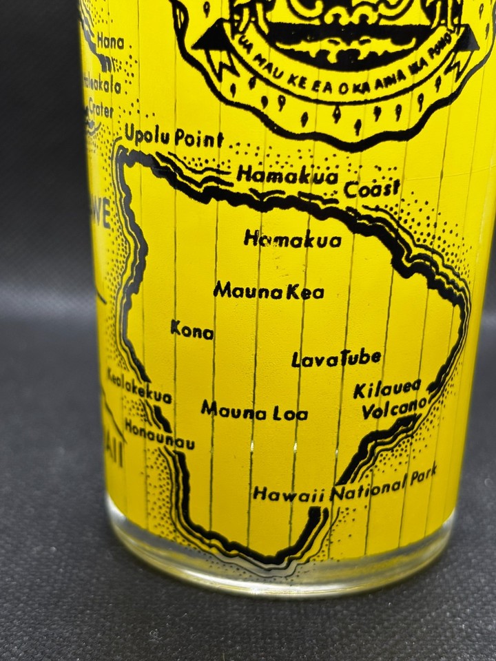 Vintage HAWAII Anchor Hocking Hawaiian Island MAP HULA Yellow Vibrant ...