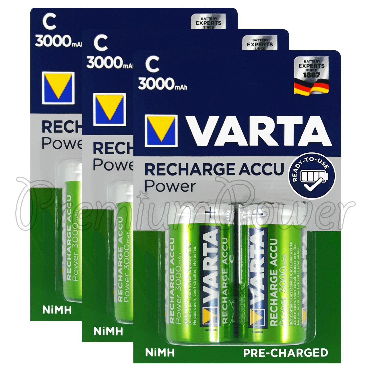 6 x Varta C size 3000mAh batteries Rechargeable Ni-MH 1.2V HR14 Baby ...