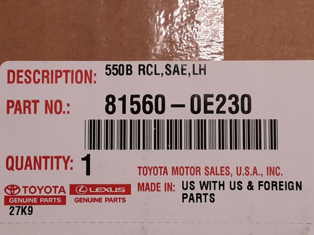 Toyota Highlander Left Tail Light Quarter Panel Mounted 815600e230 OEM ...