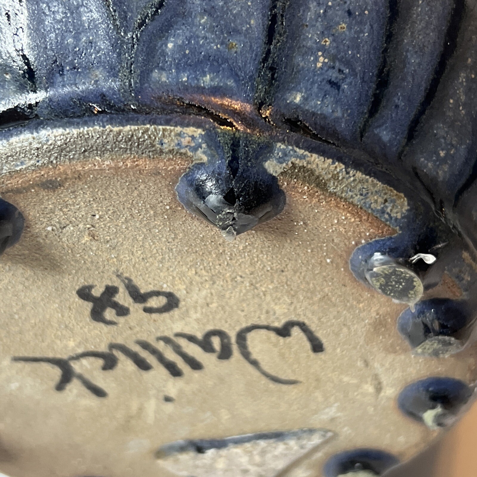 1998 Signed Tom Wallick Studio Pottery Blue Salt Glaze Vessel Vase Urn ...