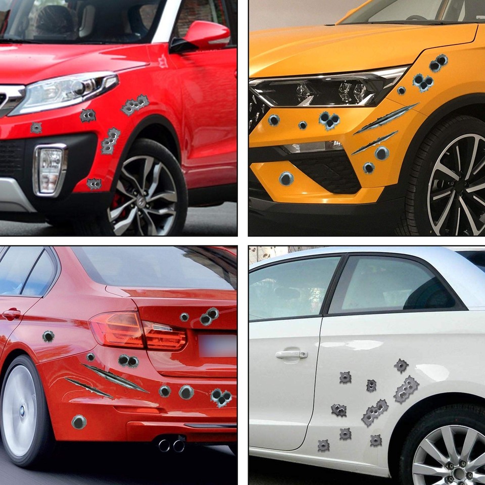 4Pack 3D Bullet Holes Stickes Car Decal Automotive Tattoo Hood Front ...