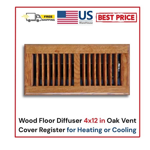 Wood Floor Diffuser 4x12 in Oak Vent Cover Register for Heating or ...