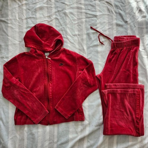 Rare Y2K vintage Nike sporty red matching velour velvet tracksuit set ...