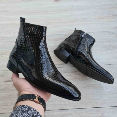 Handmade Men's Leather Boot, Honeycomb Snake Pattern Formal Dress Party ...