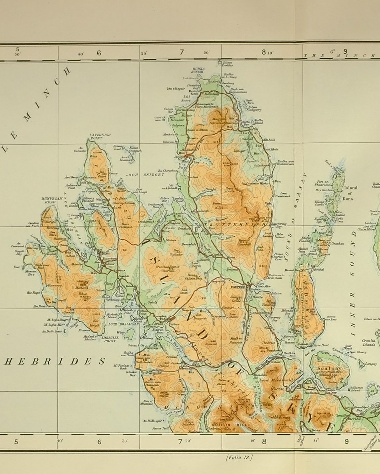 1924 LARGE SCOTTISH MAP HEBRIDES LITTLE MINCH ISLAND OF SKYE ROSS ...