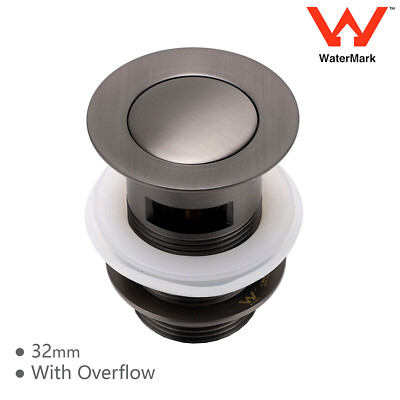 Gun Metal 32mm Pop Up Waste Overflow Slotted Basin Sink Push Plug Drain ...