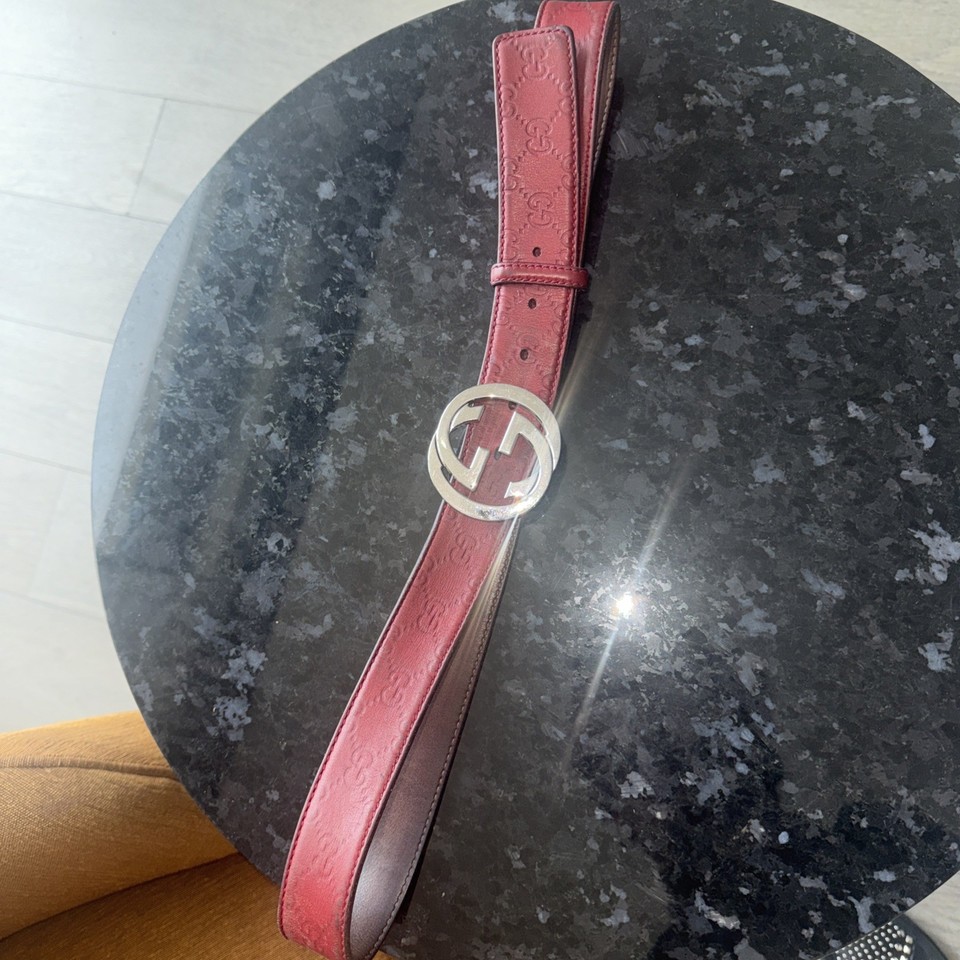 100% Authentic GUCCI Men's GG Logo Leather Belt Red Size 95-38 | eBay