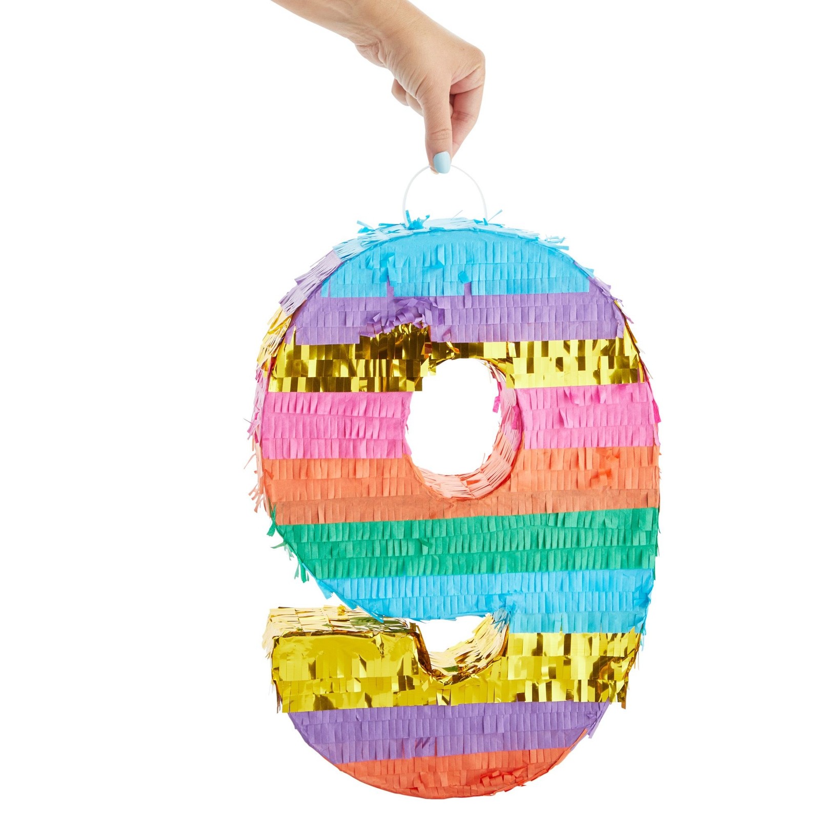 Small Rainbow Number 9 Pinata for 9th Birthday Party Supplies, 16.5x11 ...