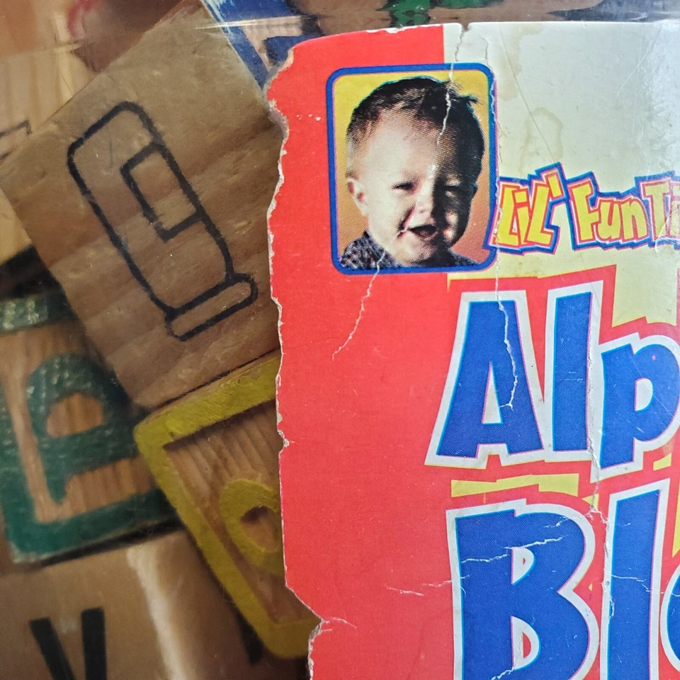 Alphabet Blocks Wood Wooden Building Block With Bucket Lid Handle VTG ...