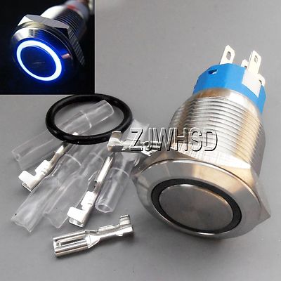 19mm 110V BLUE Led Angel Eye Push Button Metal MOMENTARY Switch ...