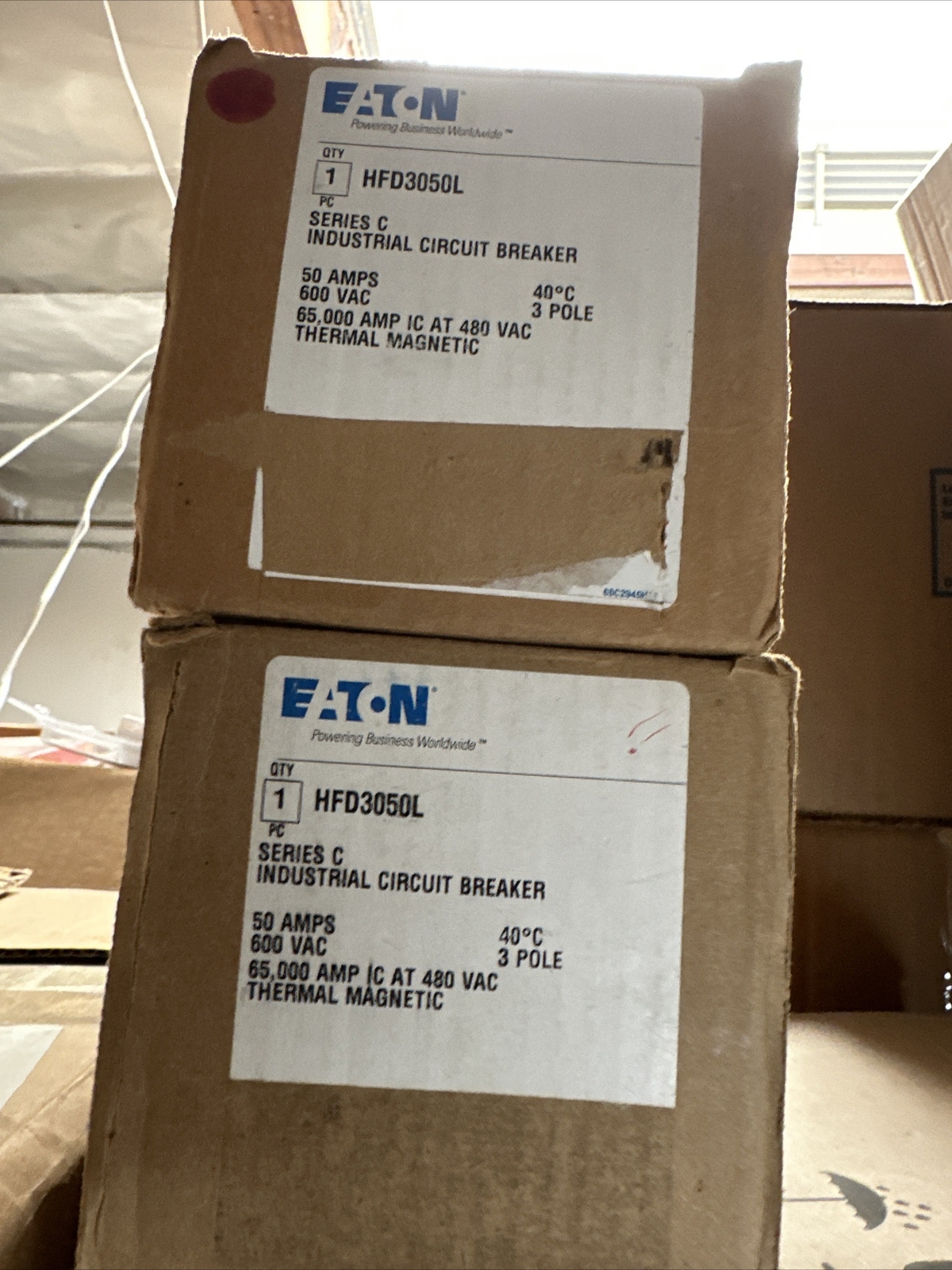 Eaton HFD3050L Series C 50A, 3 Pole Industrial Circuit Breaker New In ...