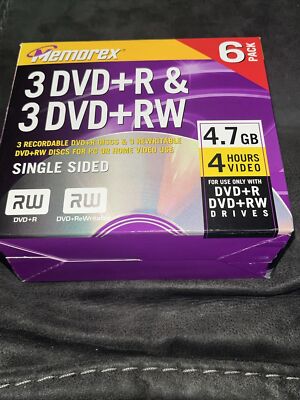 Memorex 4.7 GB 6 Pack 3 DVD+RW DVD+R Blank Storage Media Rewritable ...
