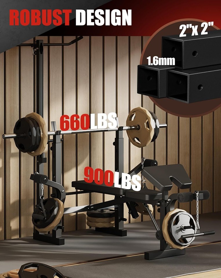 Olympic Weight Bench Set Bench Press Rack w/ Leg Developer LAT Pulldown ...