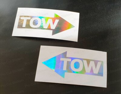 75mm TOW Arrow Stickers x2 Silver Gold Pink Hologram Neo Chrome Rally ...