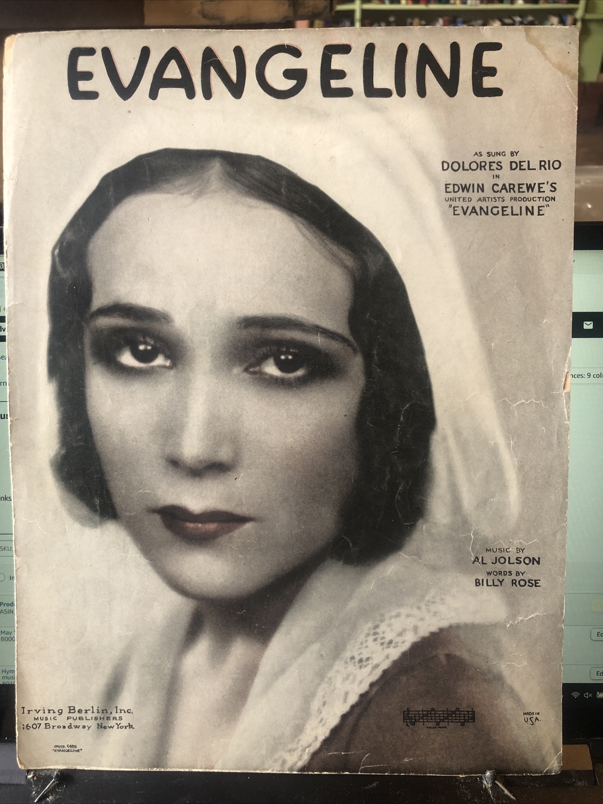 1929 early talkie sheet music DOLORES COSTELLO Evangeline | eBay