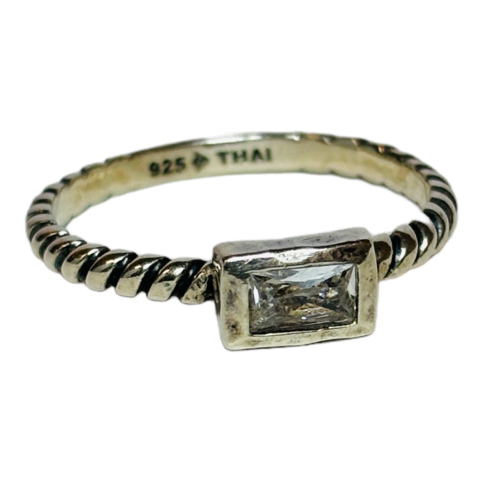 Silpada Sterling 925 Silver Belle Fleur Baguette CZ Rope Ring Sz 7.75 ...