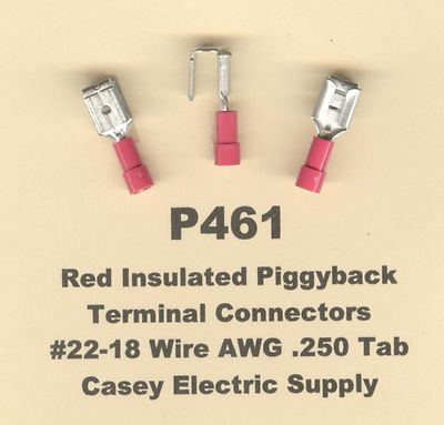 25 RED Insulated PIGGYBACK Terminal Connectors #22-18 Wire Gauge AWG ...
