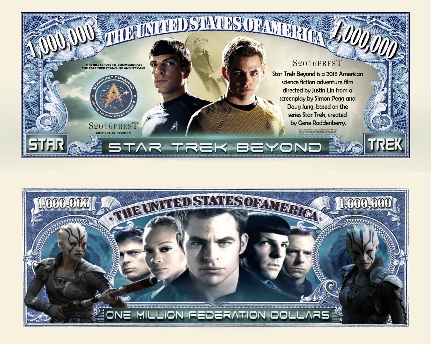 Star Trek - Million Dollar US Bill! Chris Pine Beyond Spock Series Film ...