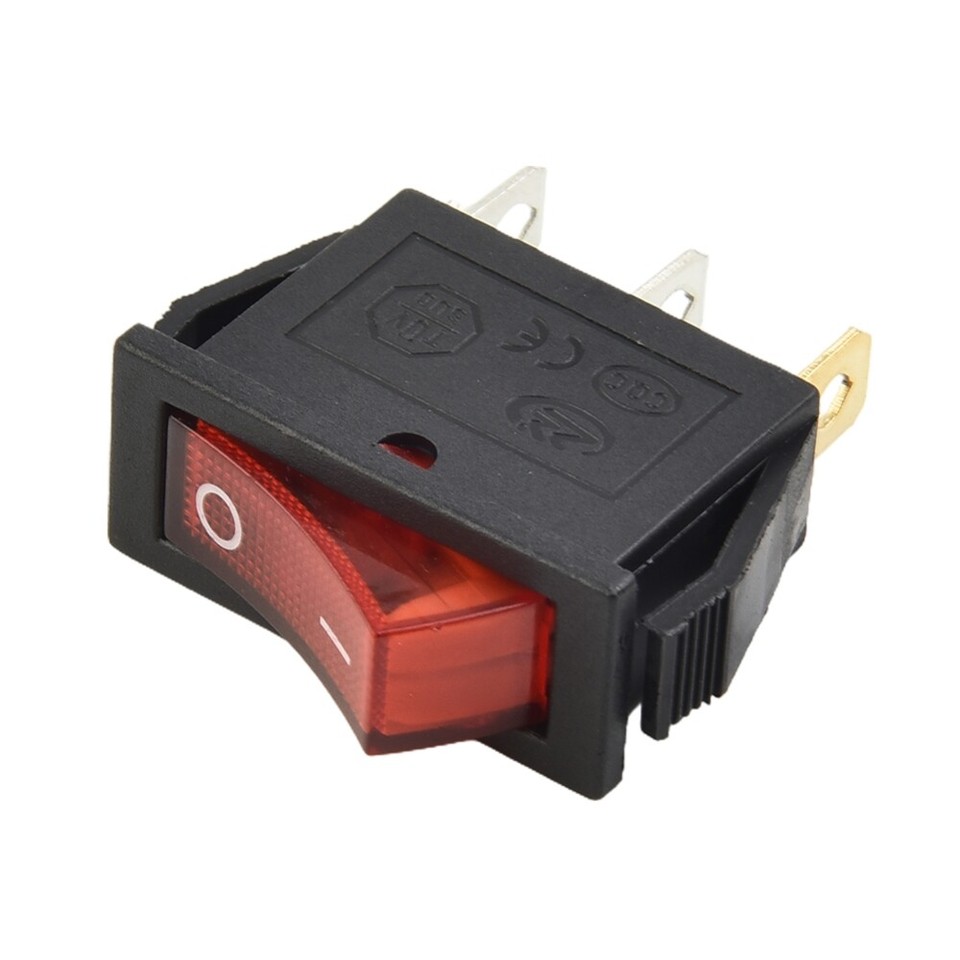 Red Skinny Rectangle Rocker Switch Thin 3-Pin LED Light 110V AC ON/OFF ...