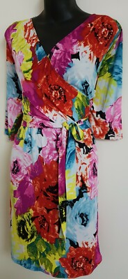 REBECCA RUBY DESIGNER FLORAL MULTI COLOURED WRAP DRESS - SIZE M - RRP ...