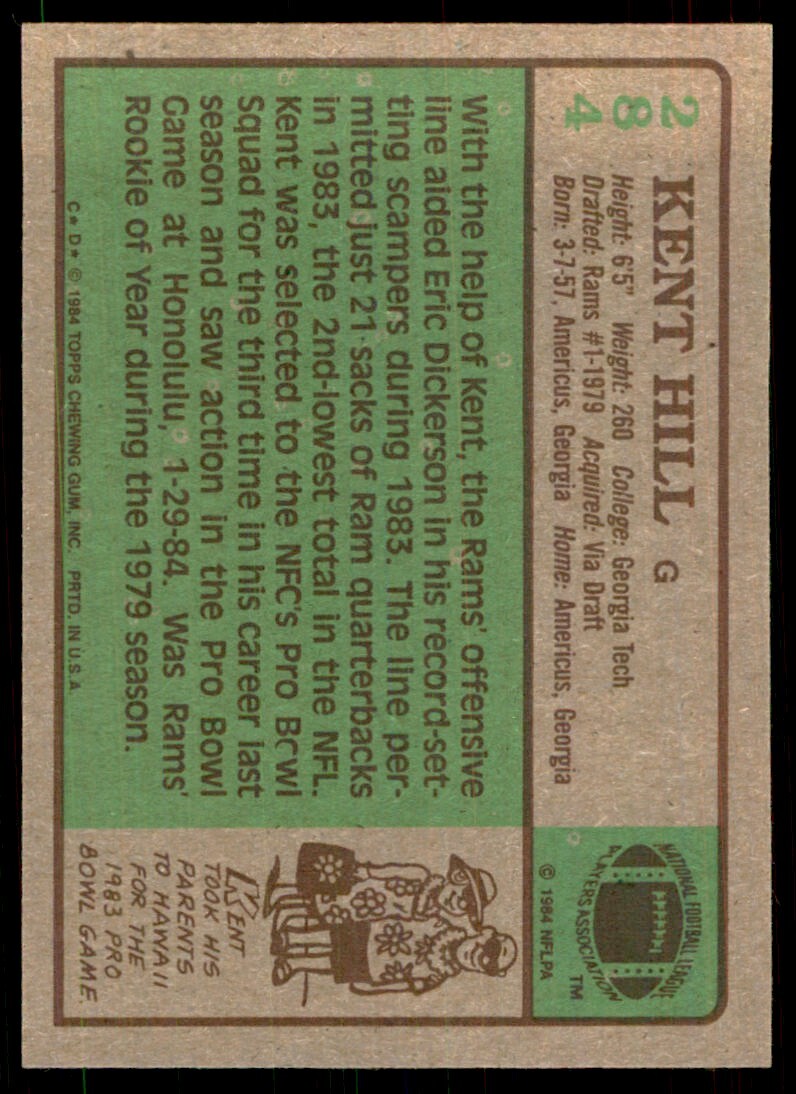 1984 TOPPS* KENT HILL LOS ANGELES RAMS #284 | eBay
