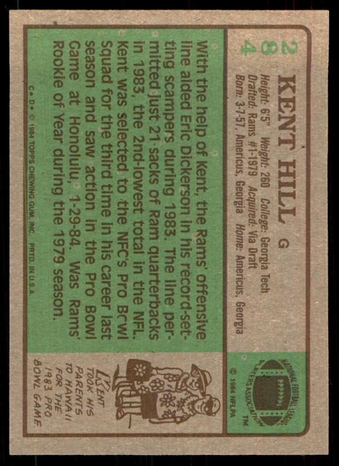 1984 TOPPS* KENT HILL LOS ANGELES RAMS #284 | eBay