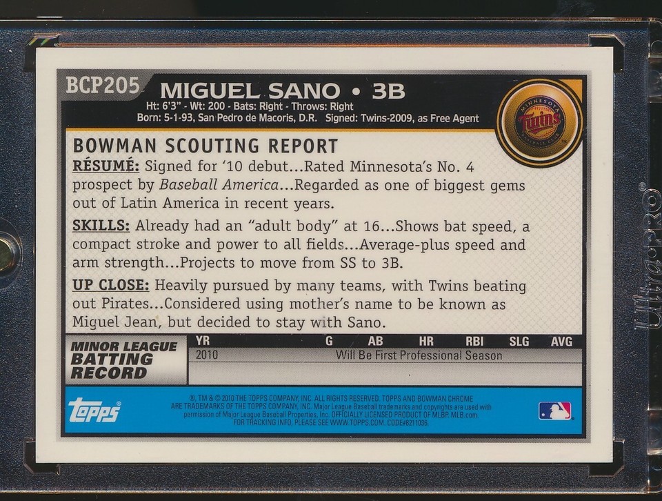 ⚾ Miguel Sano Twins 2010 Bowman Chrome Prospects Auto RC #205 | eBay
