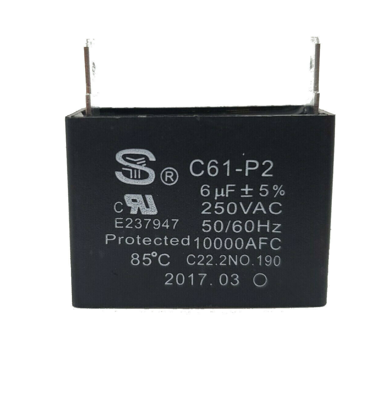 C61-P2 6uF 250VAC 50/60Hz 10000AFC C22.2NO.190 85 C Capacitor E237947 ...