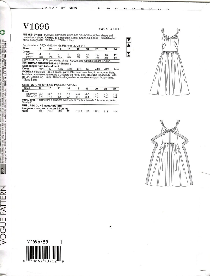 Vogue V1696 Misses Circa 1954 Fitted Dress Flared Skirt Size 8 to 16 ...