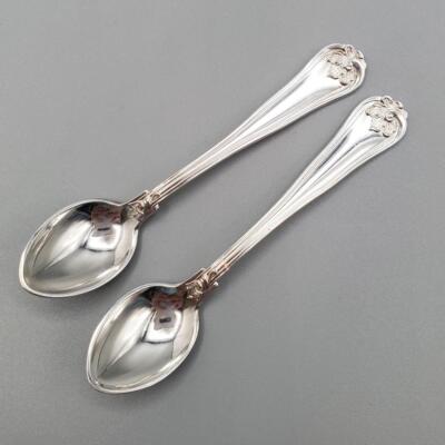 2 Danish Silver Fiddle Thread Acanthus Salt Spoons Johannes Siggaard Hi ...