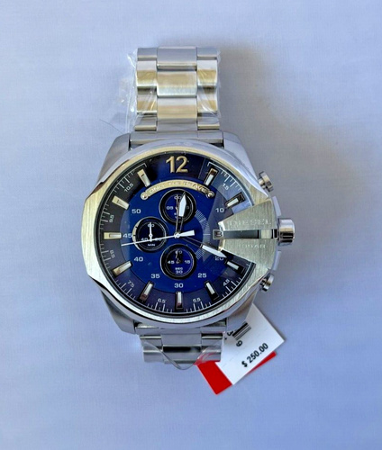Diesel Chronograph Mega Chief Men's Watch Blue Dial Stainless Steel ...