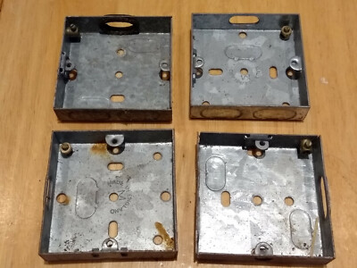 4 Metal Single Gang Back Boxes for wall sockets. Approx. 72 x 72 x 12 ...