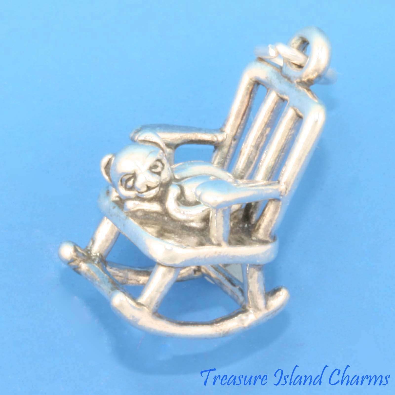 Kitty Cat Sleeping in Rocking Chair 3D 925 Solid Sterling Silver Charm ...