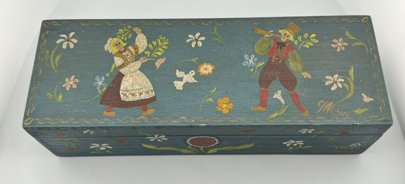 Hand painted Felted Lined Norwegian Folk Trinket Box Gerry Neustrom ...