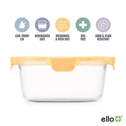 Ello Color Lock 7-cup Round Glass Food Storage Container with Leak ...