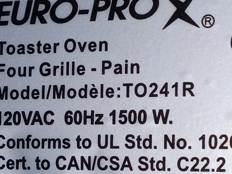 Euro-Pro Convection Toaster Oven, Model TO241R *See local pick-up info ...