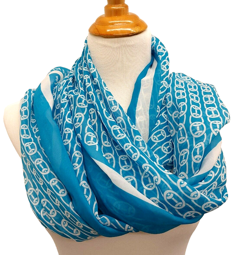 Calvin Klein womens Chain-Print Chiffon Oblong Scarf Blue white | eBay