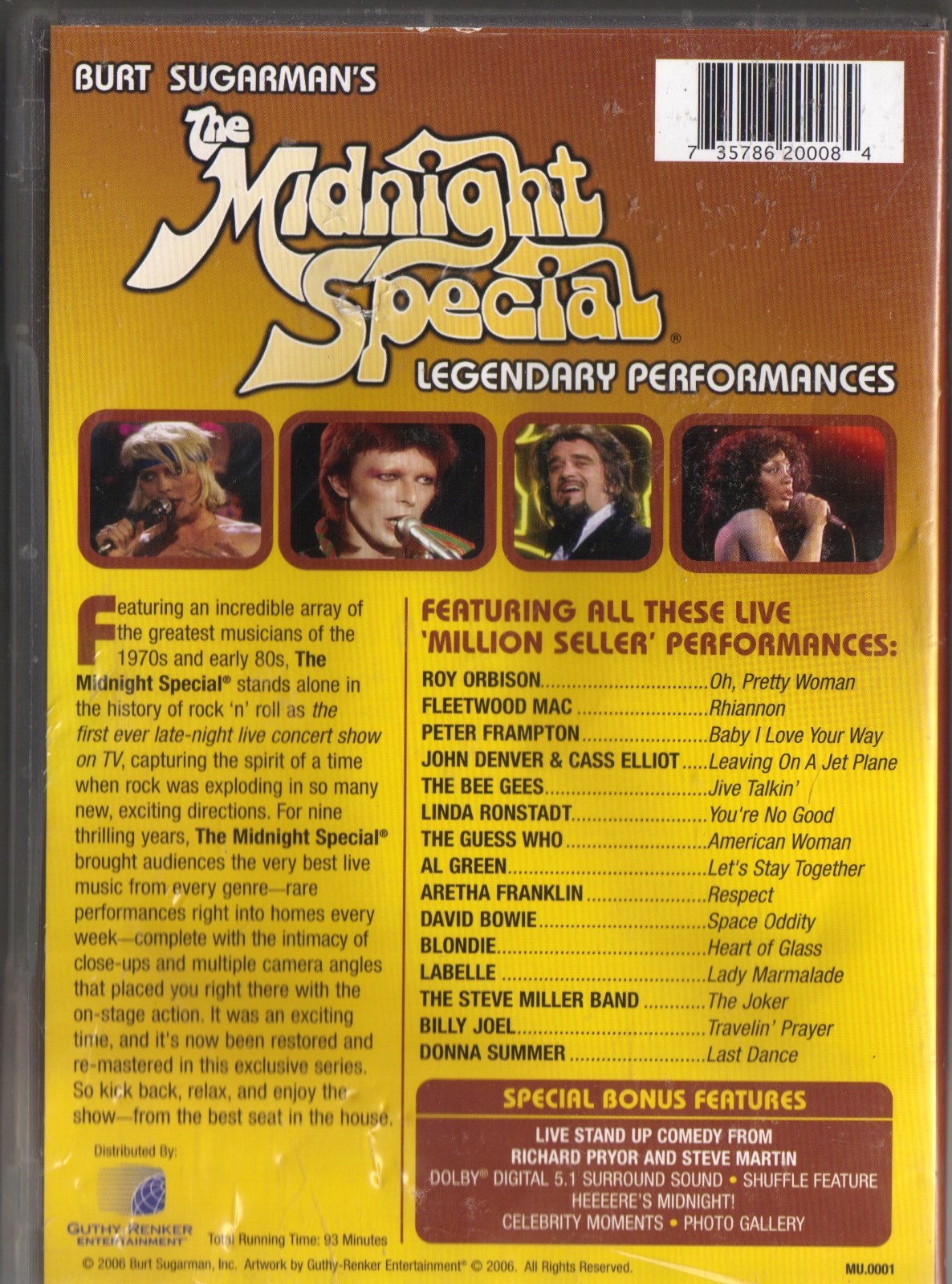 THE MIDNIGHT SPECIAL~1973 VG/C DVD~BURT SUGARMAN MILLION SELLER~0H ...