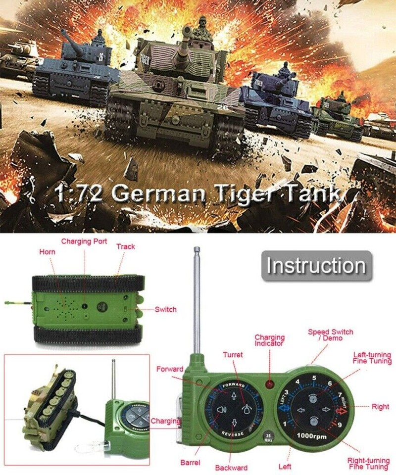 1:72 German Tiger I Panzer Tank Military Remote Control Mini RC Tank ...